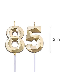 2 inch Gold 85 & 58 Birthday Candles, 3D Diamond Number 85th & 58th Cake Topper for Men Women Birthday Party Decorations Theme Party