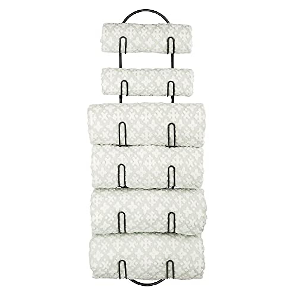 mDesign Steel Wall Mount Towel Rack with 6 Compartments - Towel Holder and Towel Storage Shelf Organizer for Bathroom, Powder Room - Concerto Collection - 2 Pack - Black