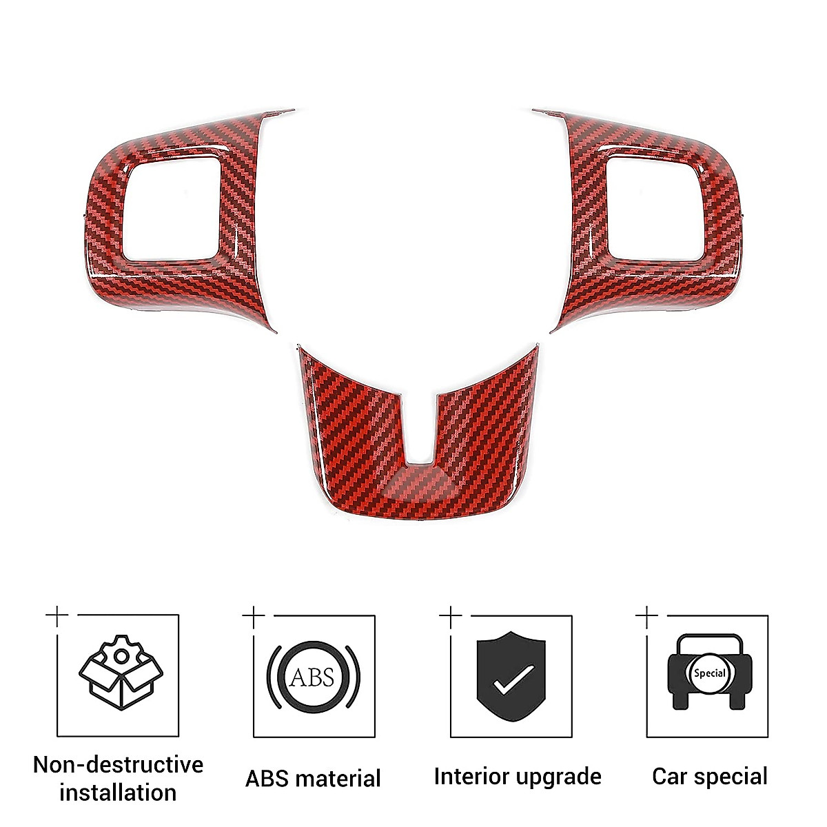 Linskip Steering Wheel Trim Compatible with Dodge Journey 2013-2022 & Charger/Challenger/Durango/Dart 2009-2014, Steering Wheel Cover for Journey Interior Accessories 3Pcs(Red Carbon Fiber)