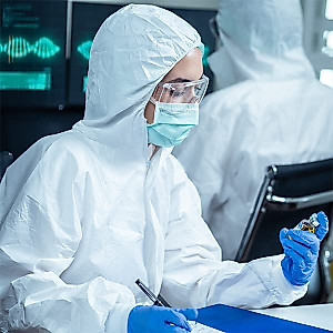 Disposable Coveralls with Hood | White | 5 Pack | Extra Large (XL) | Protective Tyvek Coverall Suit