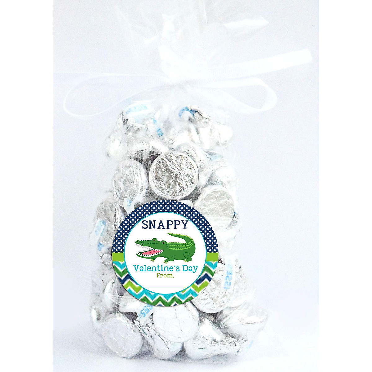 Snappy Alligator Valentine Party Favor Sticker Labels for Boys, 40 2" Party Circle Stickers by AmandaCreation, Great for Classroom Valentines, Envelope Seals, Gifts & Treats