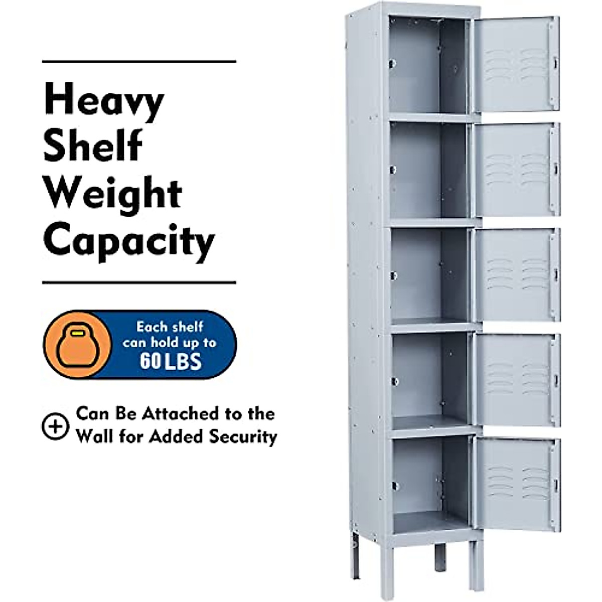 INTERGREAT Metal Locker for School Office Gym Metal Storage Locker Cabinet for Employees Students Steel Locker 5 Tier with 5 Door Gray