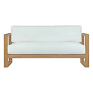Modway Upland Teak Wood Outdoor Patio Sofa with Cushions in Natural White