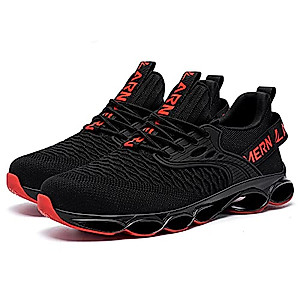 LARNMERN Steel Toe Shoes for Men Women Comfortable Safety Sneakers Breathable Tennies Sneakers Indestructible Work Shoes Black/Red
