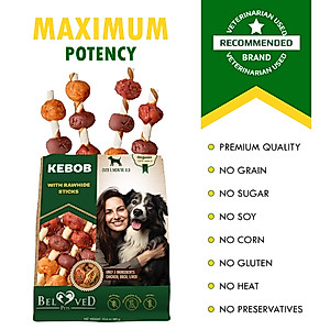 Kabobs Dog Rawhide Treats with Duck & Chicken Human Grade Meat - All Natural & Organic Dried Snacks - Grain Free Long Lasting Chews for Large & Small Dogs - Best Sticks for Training & Healthy Teeth