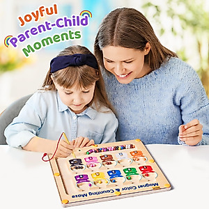 JoyCat Magnetic Color & Number Maze - Montessori Wooden Color Matching Learning Counting Puzzle Board - Toddler Fine Motor Skills Toys for Boys Girls 3 4 5 Years Old