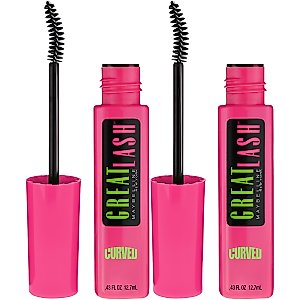 Maybelline New York Great Lash Curved Brush Washable Mascara Makeup, Very Black, 2 Count