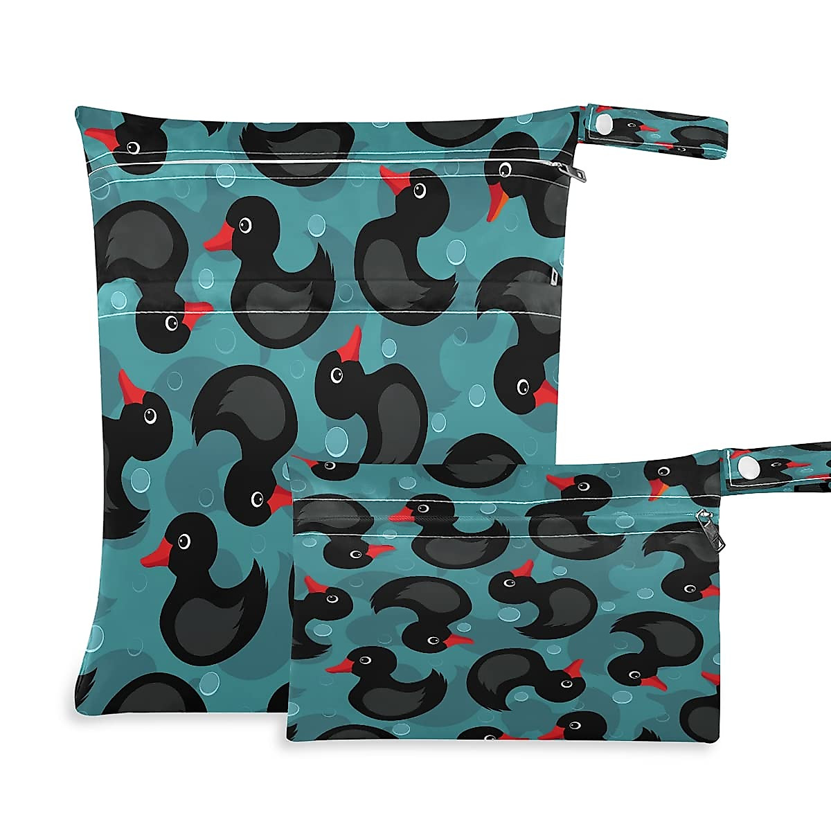 2 PCs Wet Dry Bag Animal Duck Print Waterproof Wet Bag Cloth Reusable Diapers Wet Swimsuit Bag for Toiletries Travel Beach Pool Stroller Gym