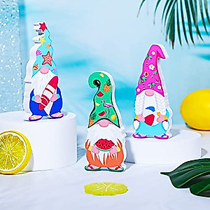 3 Pcs Wooden Beach Gnomes Sign Summer Gnomes Table Decor Wood Beach Table Centerpieces Hawaii Wooden Gnomes Sign for Summer Party Tiered Tray Shelf Home Kitchen Decoration