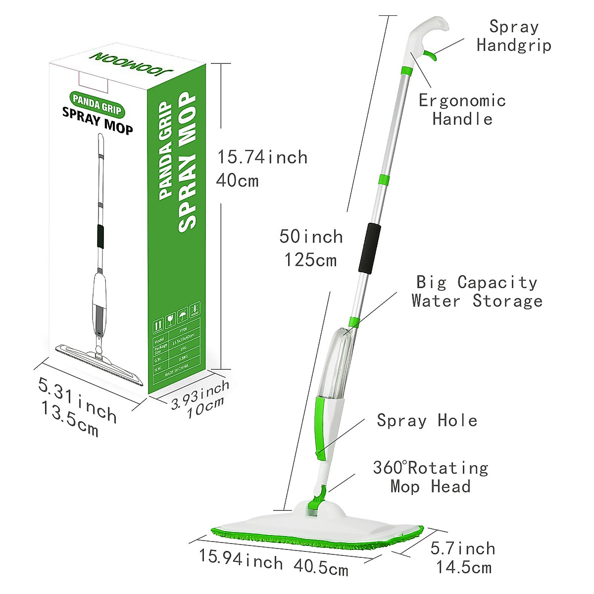 Mops for Floor Cleaning Wet Spray Mop, 14 oz Refillable Bottle and 3 Washable Microfiber Pads Home or Commercial Use Dry Wet Flat Mop for Hardwood Laminate Wood Ceramic, Green