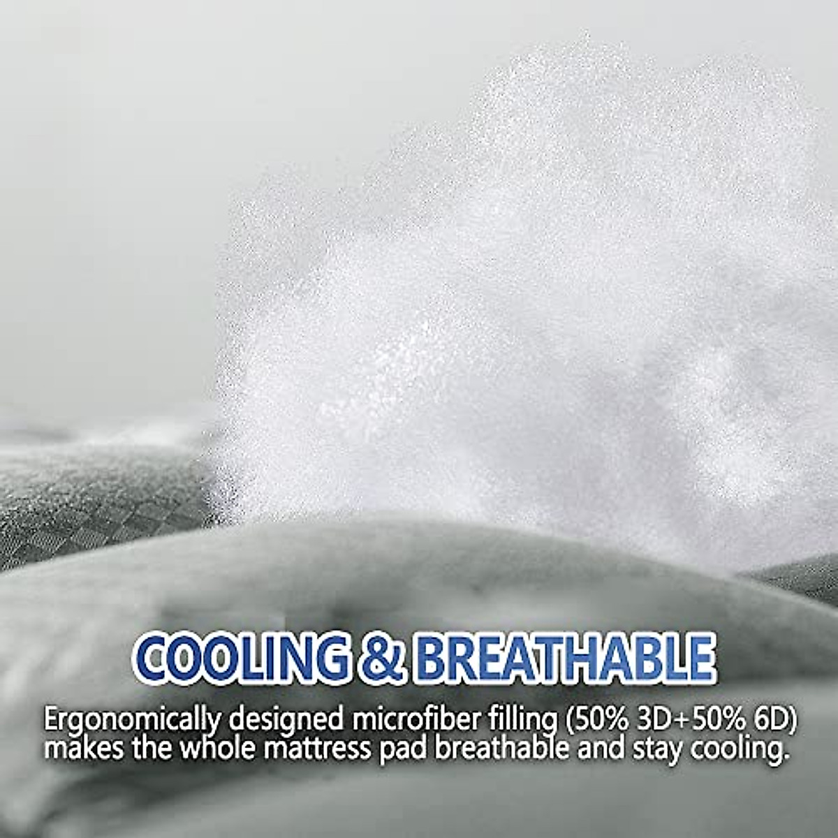 MATBEBY Bedding Quilted Fitted Queen Mattress Pad Cooling Breathable Fluffy Soft Mattress Pad Stretches up to 21 Inch Deep, Queen Size, Light Grey, Mattress Topper Mattress Protector