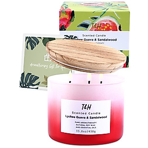 Lychee Guava Sandalwood Candle | Large 3-Wick Highly Scented Candle for Home | Natural Soy Candle 15.8 oz | Sweet & Refreshing Luxury Fragrance Candle | Relaxing Aromatherapy Candle for Women & Men