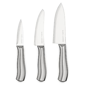 Emeril Lagasse 3-Piece Stainless Steel Kitchen Knife Set (Hollow Handles) - 8” Chef, 5.5” Prep, & 3.5” Paring Knives - Slice Fruits & Meats Effortlessly