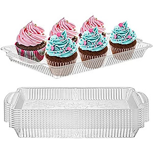 Lawei 10 Pack Plastic Dessert Cookie Platters, 12 x 8 Inch Reusable Food Serving Trays with Handles, Rectangular Serving Decorative Platter for Snack, Dessert Table, Wedding, Bathroom Vanity Table
