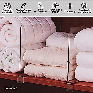 Ecomicbox Pack of 4 Acrylic Shelf Dividers for Closet Organization, Closet Shelf Divider Organizer for Clothes Purses Separators, Clear Closet Dividers for Shelves of Home and Kitchen Cabinets
