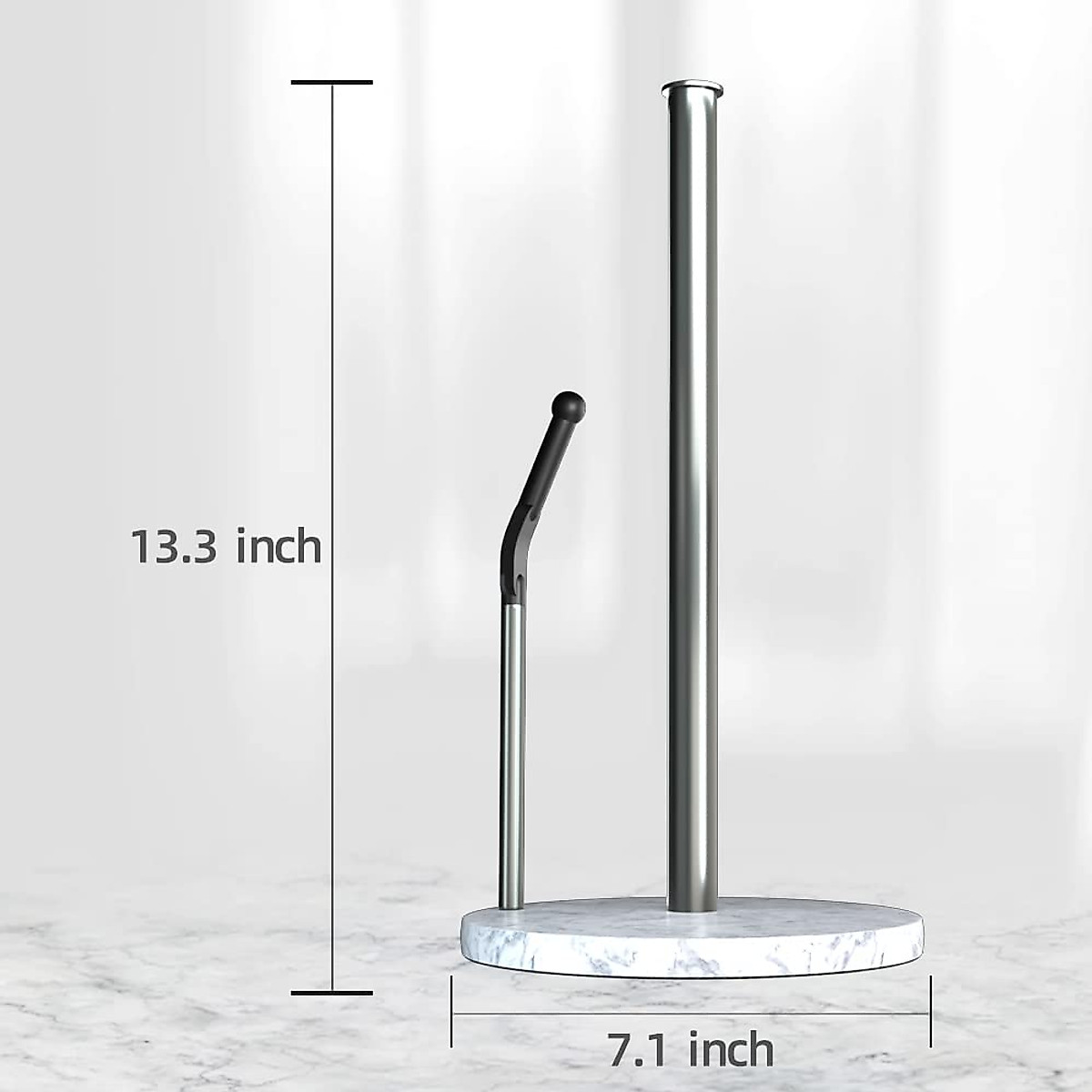 VANNESSE Paper Towel Holder Countertop with Weighted Non-Slip Base for Kitchen,Marble Paper Towel Holder Stand with Spring Arm(Brushed Nickel)