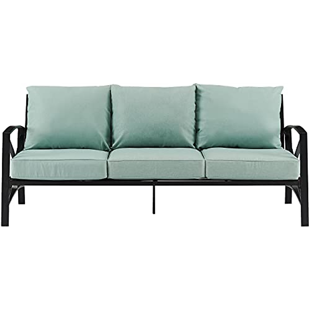 Crosley Furniture Kaplan Outdoor Sofa with Steel Frame, 3-Person Patio Couch for Porch, Deck, Backyard, Oiled Bronze with Mist Cushions