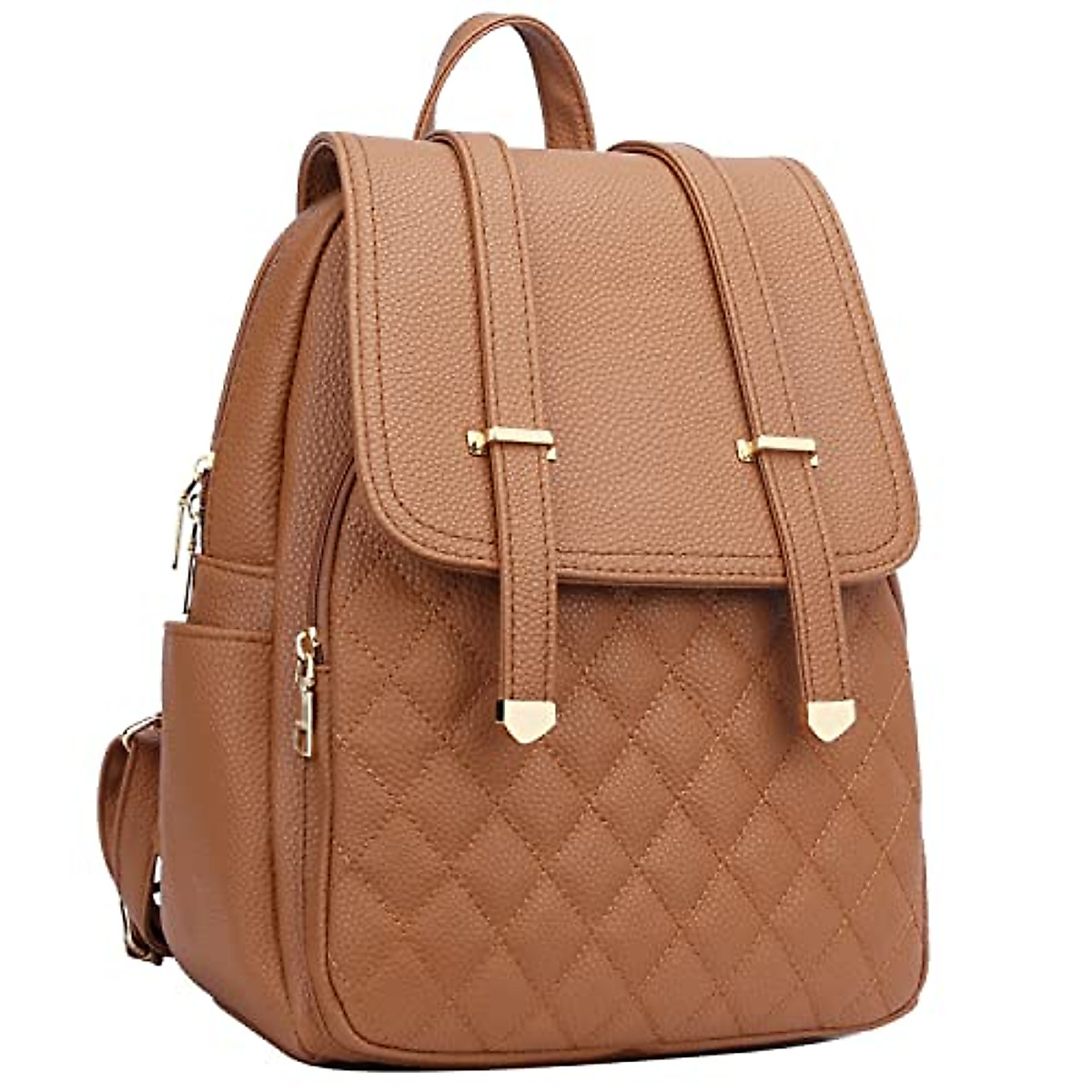 KKXIU Quilted Women Backpack Purse Synthetic Leather Fashion Bookbag Travel Daypack for Teen Girls (Brown)
