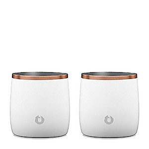 SNOWFOX Premium Vacuum Insulated Stainless Steel Whiskey Rocks Glass - Set of 2 - Old Fashioned, Whiskey, Lowball Glasses - Elegant Home Bartending - Beverages & Cocktails Stay Cold - White/Gold