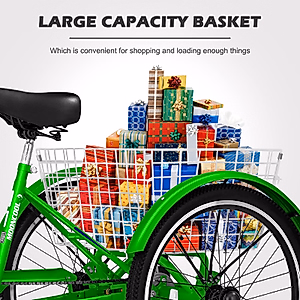 ABORON Adults Tricycles, 20/24/26" Trike Bike with Parking Brake Handle, 7 Speed Rear Derailleur, Double-Wall Wheel Rims, for Women Men Exercise Outdoor