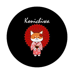 Funny Shiba Inu Uni Dog Konichiwa Kimono Flower Dress PopSockets Swappable PopGrip