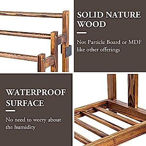 MyGift 3 Tier Freestanding Towel Rack - Rustic Dark Brown Wood Bathroom Towel Drying Stand Holder with Bottom Storage Shelf