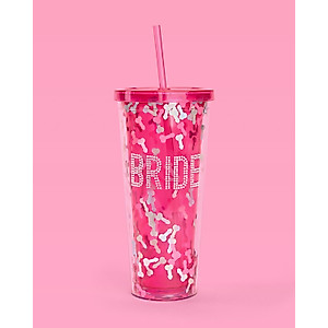 xo, Fetti Pink Confetti Bride Rhinestone Plastic Tumbler - 24 oz | Bachelorette Party, Bride to Be Gift, Bridal Shower Supplies, Engagement