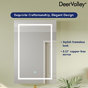 Deer Valley Lighted Medicine Cabinet with Mirror, 24" W x 36" H Led Medicine Cabinet, Bathroom Wall Mounted Modern Mirrored Medicine Cabinets with Storage Organizer