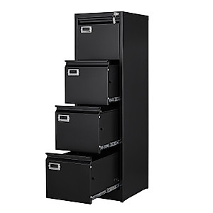 Yizosh 4 Drawer Black File Cabinet with Lock, Filing Cabinets for Home Office, Metal Locking Office File Storage Cabinets with Drawers, Vertical Small Filing Cabinet Organizer for Legal/A4