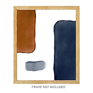 Abstract Navy Blue, White & Rust Blocks Wall Art. Set of 2 11x14 UNFRAMED Prints. Abstract, Minimalist Modern Wall Decor. Neutral Shades of Dark Indigo Blue, Burnt Orange and White.