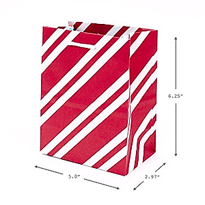 Hallmark 6" Small Holiday Gift Bag Set (Pack of 5; Red, White and Kraft) Snowflakes, Stripes, Merry