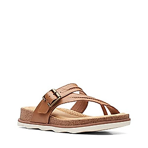 Clarks Brynn Madi Flat Sandal, Light Tan Leather, 9 Medium
