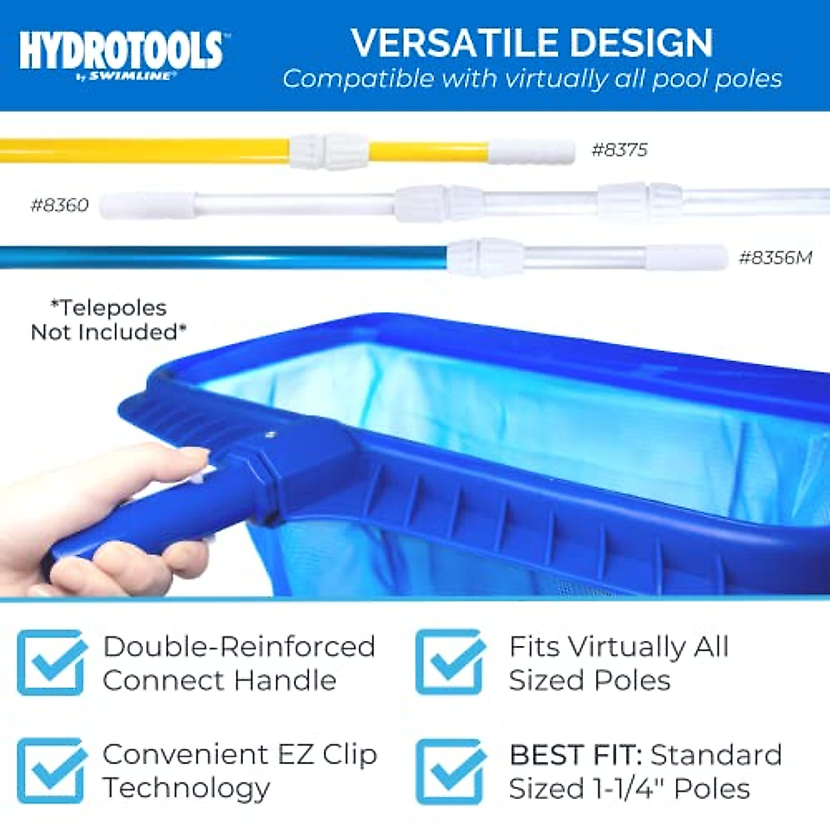 HYDROTOOLS By SWIMLINE 8040 Leaf Net For Inground Above Ground Pool Pond | Extra Large Skimmer Net Cleaning Tool & Ultra Fine Deep Mesh Bag | Durable Reinforced Plastic Frame | For Debris Bugs Pickup