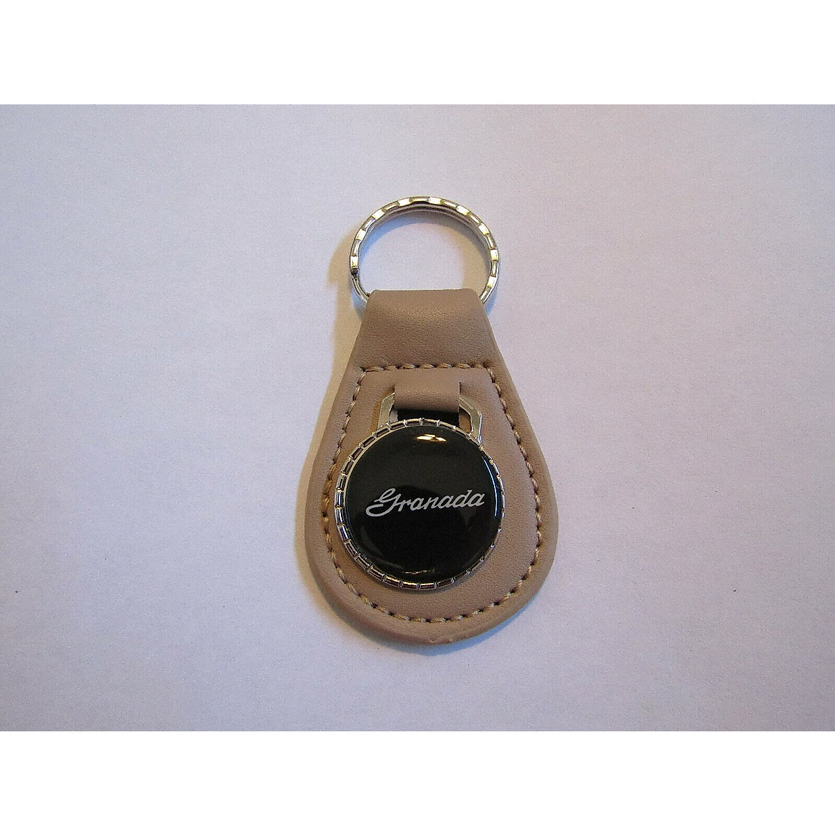 1975 1976 1977 1978 1979 1980 1981 1982 GRANADA SCRIPT LOGO LEATHER KEYCHAIN - BEIGE