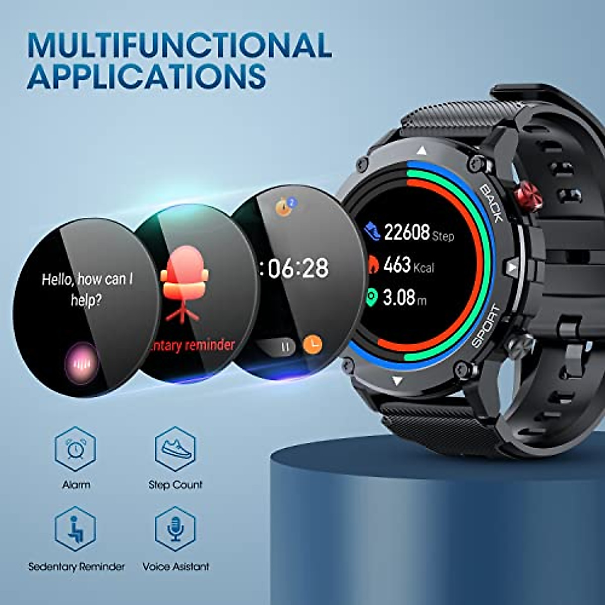 PUREROYI Smart Watch for Men Bluetooth Call (Answer/Make Call) IP68 Waterproof 1.32'' Military Tactical Fitness Watch Tracker for Android iOS Outdoor Sports Smartwatch(Black)