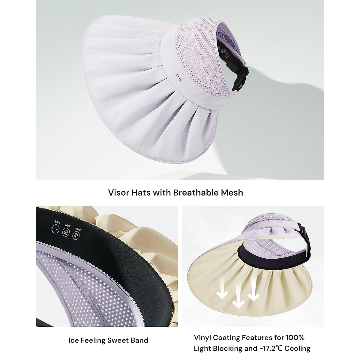 BENEUNDER Large Brim Foldable Sun Visor for Women UPF50+ UV Protection (Beige)