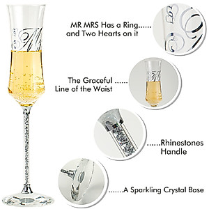 iooiluxry Wedding Champagne Flutes and Cake knife Server Set, Mr and Mrs Champagne Flutes, Bride and Groom Champagne Glasses and Cake Cutting set for Wedding Gifts