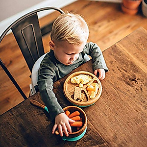 Avanchy Bamboo Baby Bowl & Spoon - 5" x 3" + Avanchy Bamboo Baby Suction Plate - 7" x 2" (Gray)