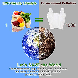 Reusable-Cotton-Mesh-Produce-shopping-Bags-Washable Eco Friendly Premium See Through Lightweight Net zero Bulk Bags for Veggie Fruit Vegetable Grocery Storage ( 9 Packs )