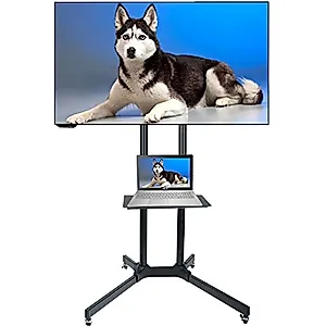 Husky Mounts Mobile TV Stand with Wheels Heavy Duty Universal Rolling TV Cart Fits Most 32” – 70” LED LCD TVs with Shelf and Mount Max Load 132 LBS Load Capacity TV Trolley