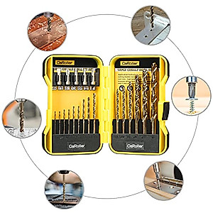 CaRoller Drill Bit Set - M35 Cobalt Drill Bit - 15 Pcs High Speed Steel Twist Jobber Length Drill Set 1/16"-3/8" for Hardened Metal, Stainless Steel, Cast Iron, Wood and Plastic with Round Shank
