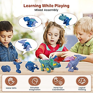 ThinkMax Magnetic Dinosaur Toys for Kids, Take Apart toys with Light, Roar Sound, Play Mat & Painting Kit, Kids Trex Christmas Birthday Gifts for Boys Girls 2 3 4 5 Year Old, Medium, Green Blue Purple