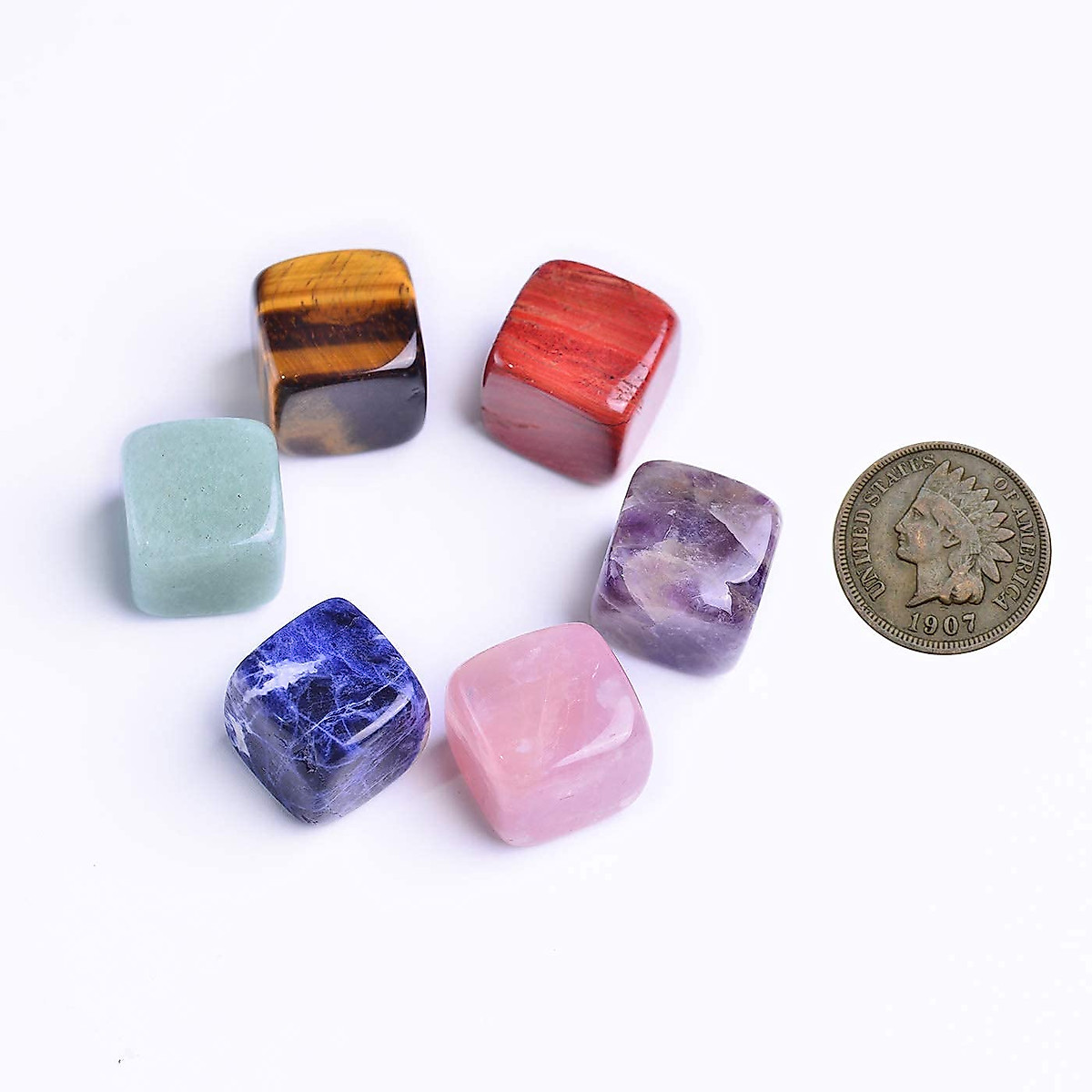 AMOYSTONE Whiskey Stones Set Reusable Ice Cube Stones Tiny Healing Crystal 0.8" Chilling Rocks Gift for Man Set of 6