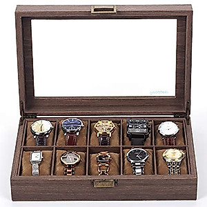 READAEER 12 Slot PU Leather Watch Box Organizer Watch Case with Glass Top