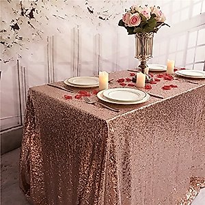 Trlyc Tablecloth 50- Inches Square Sequin Tablecloth Rose Gold