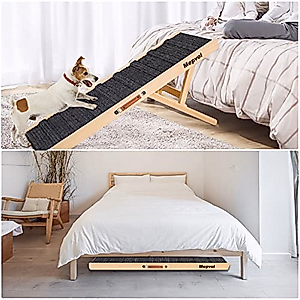 MEPVOL Dog Ramp,Stable Wooden Pet Ramp for Small and Older Animals,43.5" Long Dog Ramps with 8 Steps,Adjustable from 14" to 26", Folding Pet Ramps Great for High Bed Couch and Cars(251Lbs Capacity)