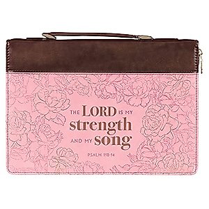 Christian Art Gifts Fashion Bible Cover My Strength and My Song Roses Psalm 118:14 Faux Leather, Pink, Medium