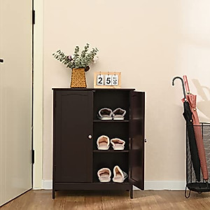 Iwell Bathroom Storage Cabinet, Modern Floor Cabinet with Adjustable Shelves & Double Doors, Freestanding Organizer Cabinet for Living Room, Bathroom, Bedroom, Espresso