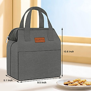 KUBYA Lunch Bag Simple Lunch Box for Women Men Insulated Lunch Bag & 1 Storage bag Reusable Lunch Tote Bag for Work, Picnic Beach or Travel (Grey) 10.63*9.5*5.2 in LBHS-03