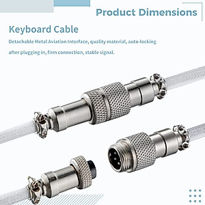 POWSURGE Keyboard Cable, 1.5m/59in Type-C to USB Detachable Coiled Cable with Metal Aviation Connector, Double-Sleeved Anti-Twist Data Cable for Mechanical Gaming Keyboards, White (White)